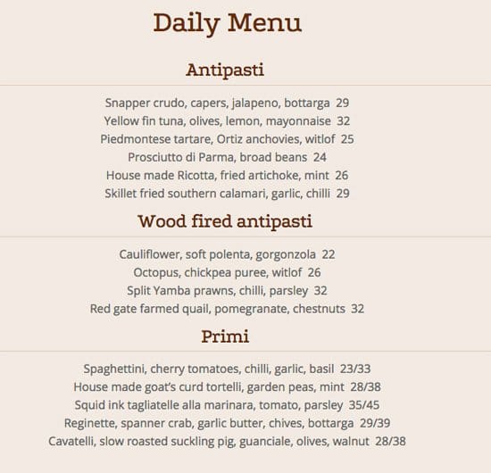Uccello Menu, Menu untuk Uccello, CBD, Sydney - Urbanspoon/Zomato