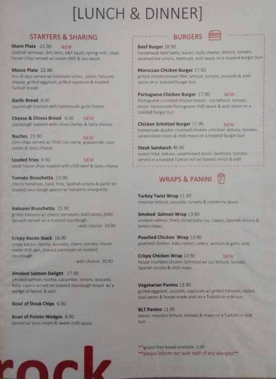 Carta de Little Rock Cafe, Baulkham Hills