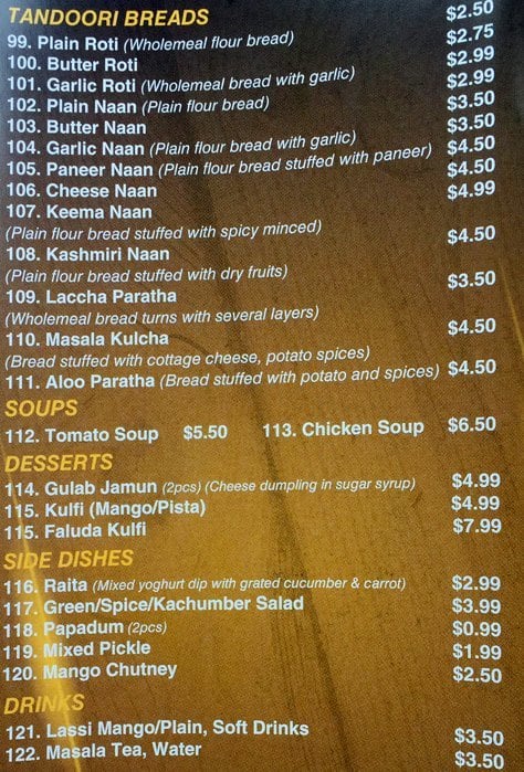 Menu at Taj on High restaurant, Epping