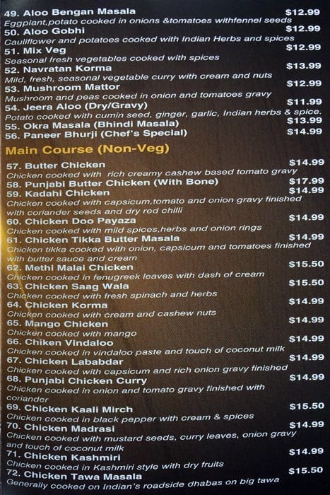 Menu at Taj on High restaurant, Epping