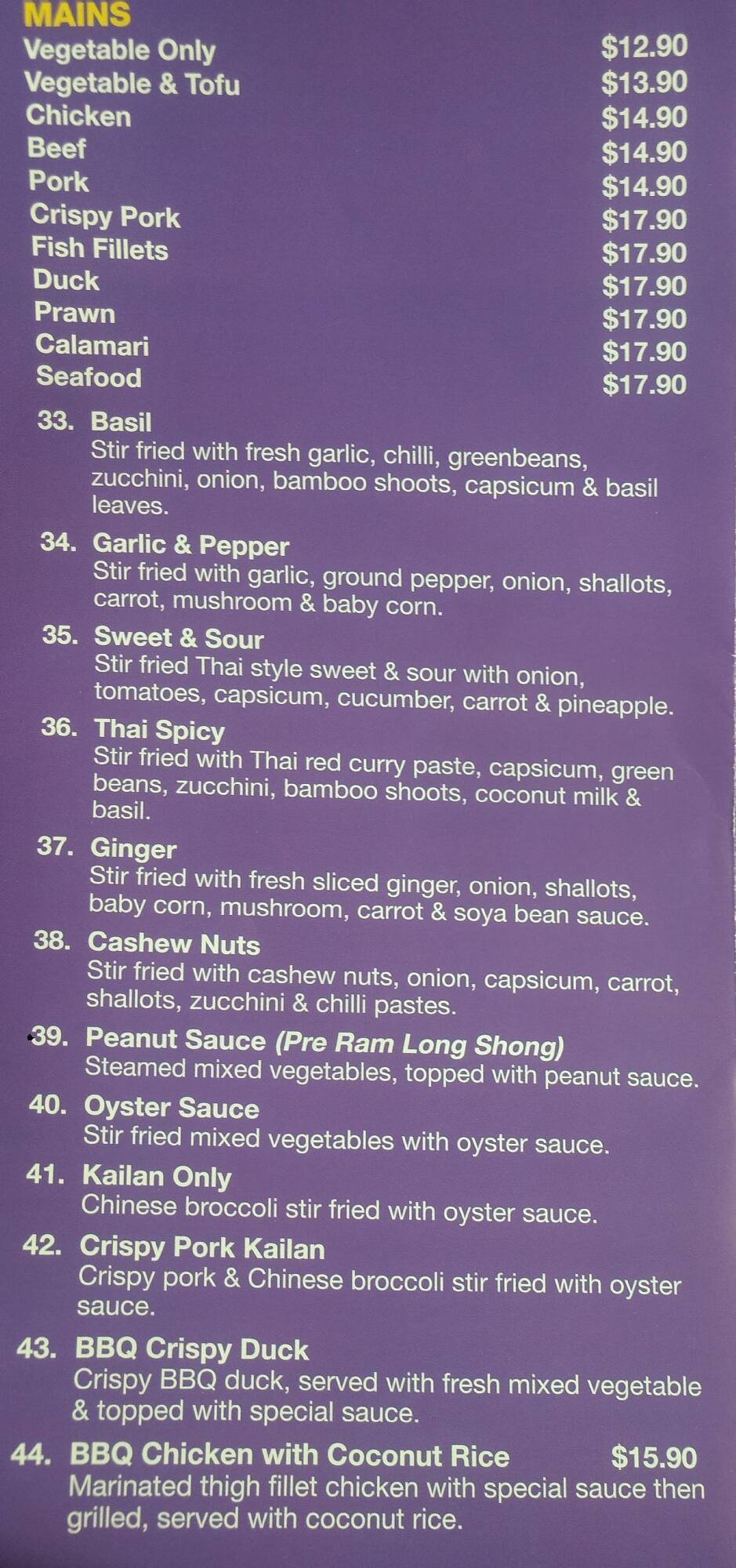 Menu at Thai SA-on restaurant, Burpengary