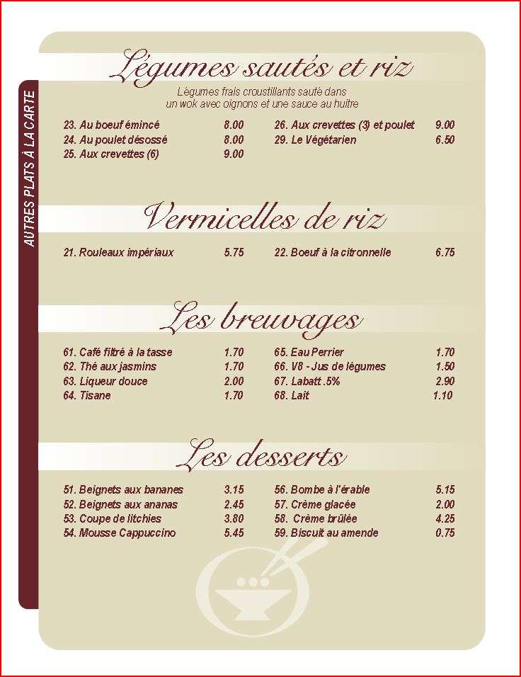 Menu at Au Kinh Do restaurant, Brossard