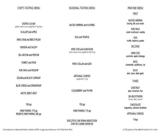 Menu at Aquavit restaurant, West New York, 65 E 55th St