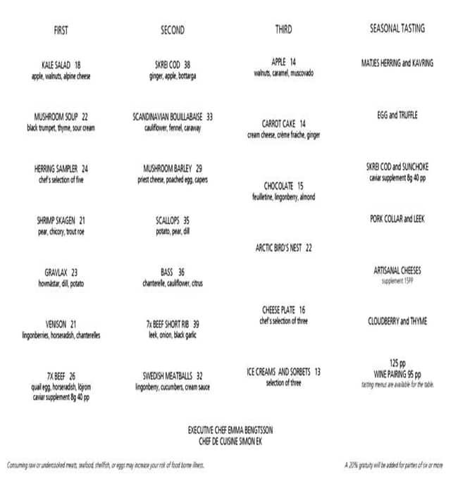 Menu at Aquavit restaurant, West New York, 65 E 55th St