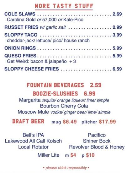 Menu at Off-Site Kitchen restaurant, Dallas, Irving Boulevard