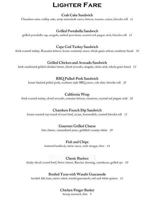 Menu at Chambers 19 Bistro & Bar, Doylestown