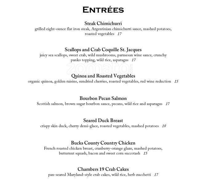 Menu at Chambers 19 Bistro & Bar, Doylestown