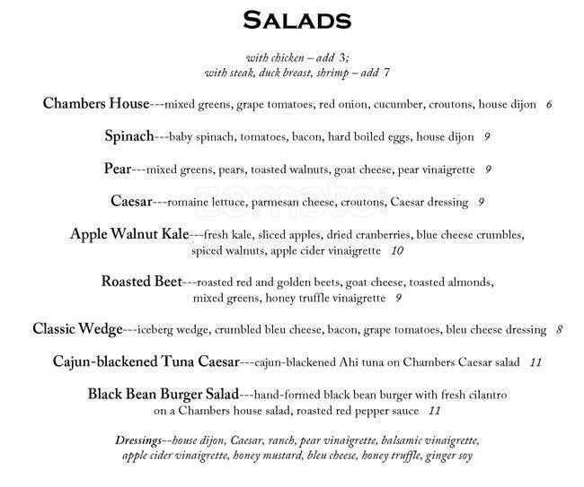 Menu at Chambers 19 Bistro & Bar, Doylestown
