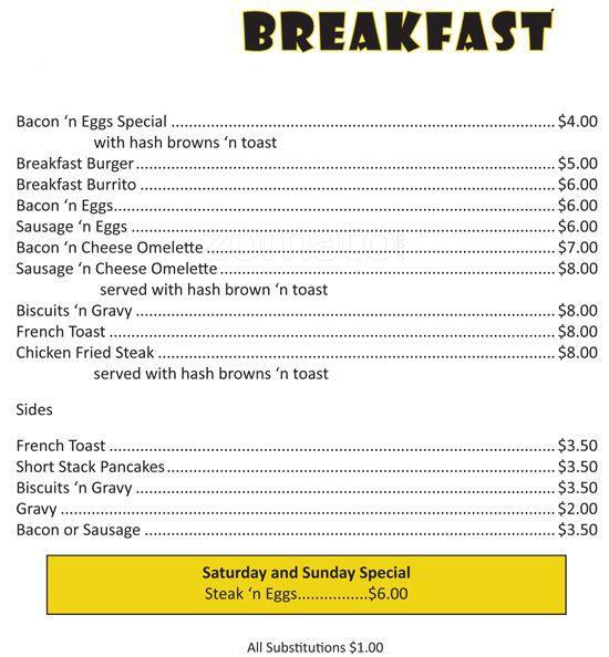 Menu at Tony V's Garage pub & bar, Everett