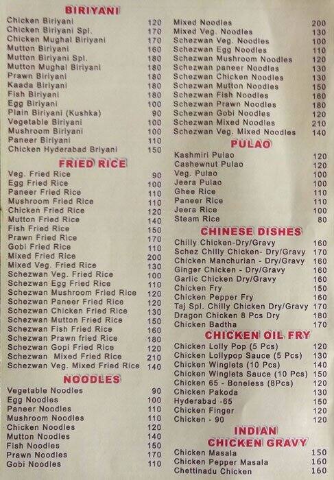 Taj Restaurant Menu, Menu for Taj Restaurant, Poonamalle, Chennai - Zomato