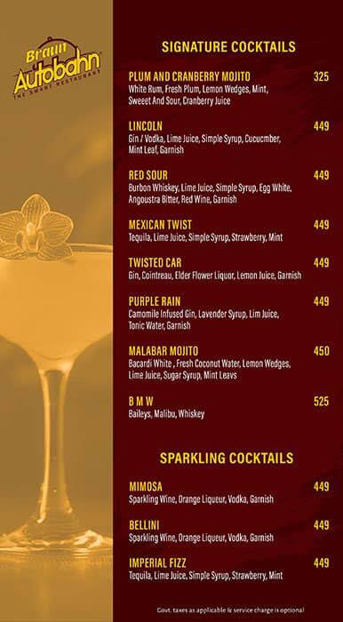 Menu at Braun Autobahn - The Smart Restaurant, Pune