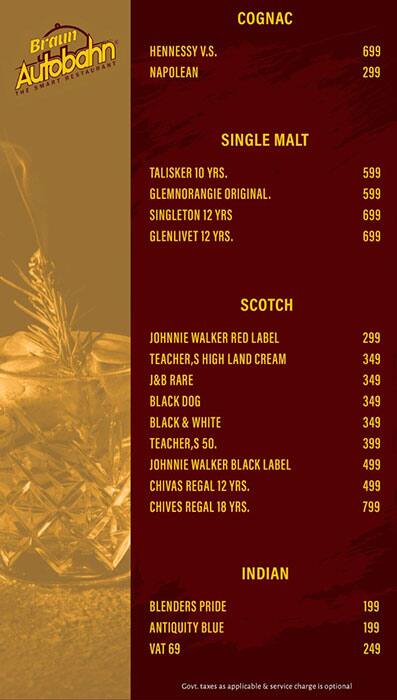 Menu at Braun Autobahn - The Smart Restaurant, Pune