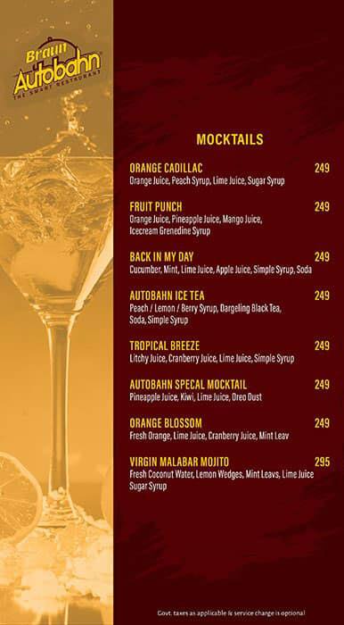 Menu at Braun Autobahn - The Smart Restaurant, Pune