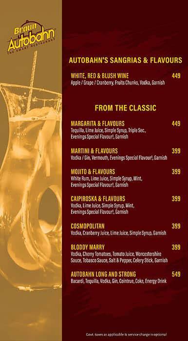 Menu at Braun Autobahn - The Smart Restaurant, Pune