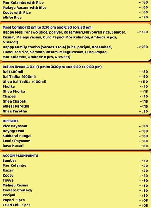 Menu at Mrs Iyengar's Kitchen, Bengaluru