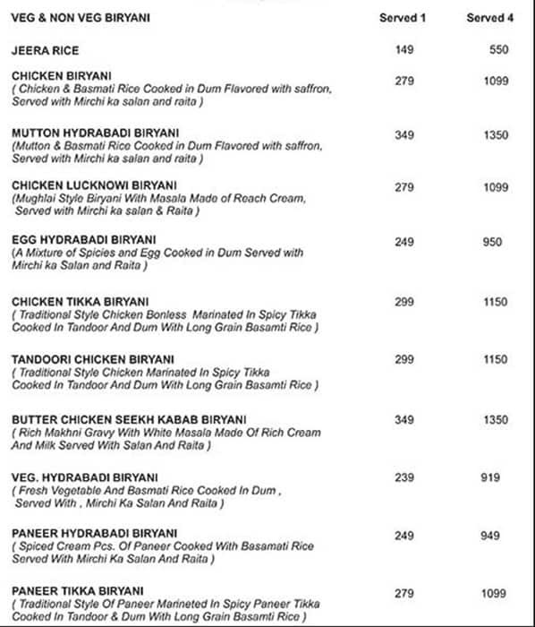 Menu of Nawabi Dum Biryani, Kalyan, Thane