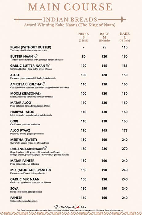 Menu at kake di hatti kanakpura road, Bengaluru