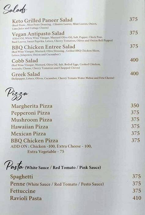 Menu of Zed The Baker, Race Course Road, Bangalore