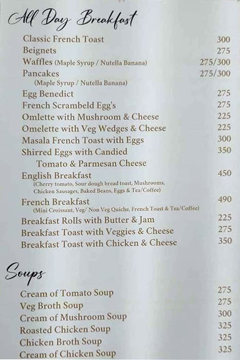 Menu of Zed The Baker, Race Course Road, Bangalore