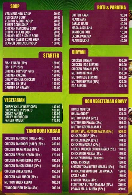 Dawat Restaurant Menu, Menu for Dawat Restaurant, New Town, Kolkata ...
