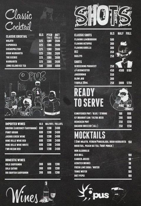 Menu at Opus, Bengaluru, 4, 1st Main, Chakravarthy Layout, Palace Cross ...