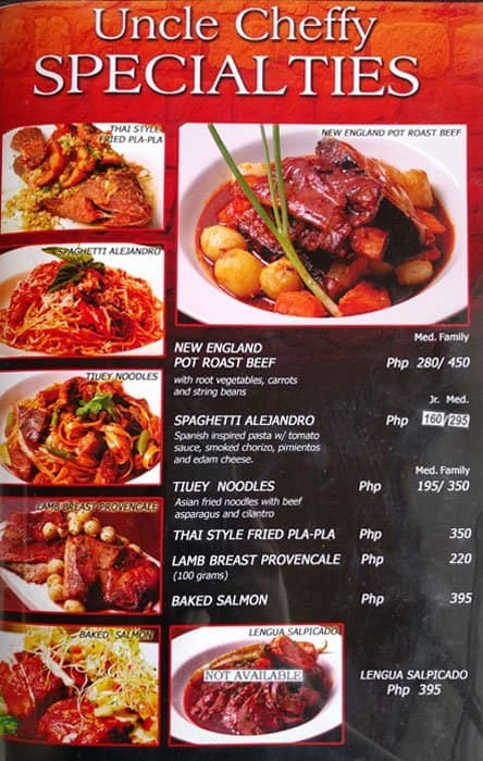 Menu at Uncle Cheffy BBQ, Tagaytay, Tagaytay Skyranch