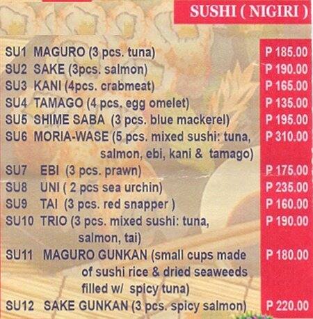 Menu at Tengoku restaurant, Parañaque