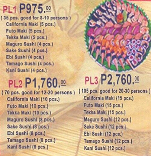 Menu at Tengoku restaurant, Parañaque