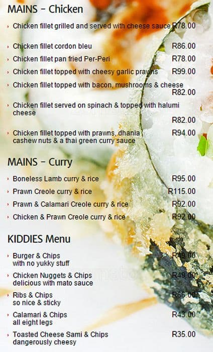 Menu at Bell & Anchor Restaurant, Scottburgh