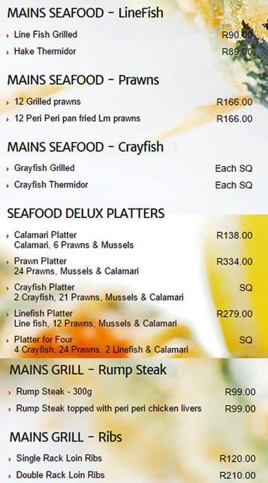 Menu at Bell & Anchor Restaurant, Scottburgh
