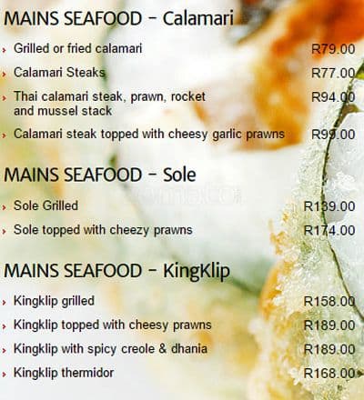 Menu at Bell & Anchor Restaurant, Scottburgh