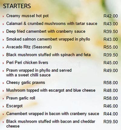 Menu at Bell & Anchor Restaurant, Scottburgh