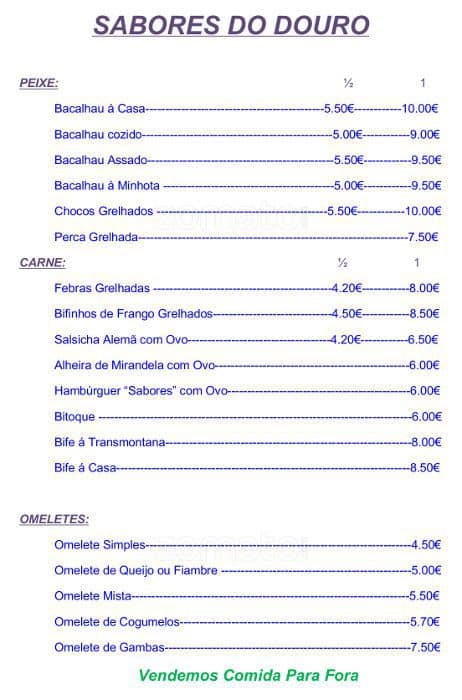 Menu em Sabores do Douro restaurante, Olival Basto, r d nuno alvares ...