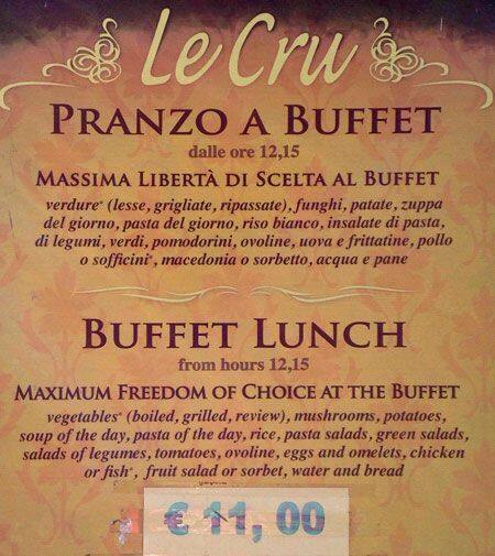 Menu au Le Cru restaurant, Rome