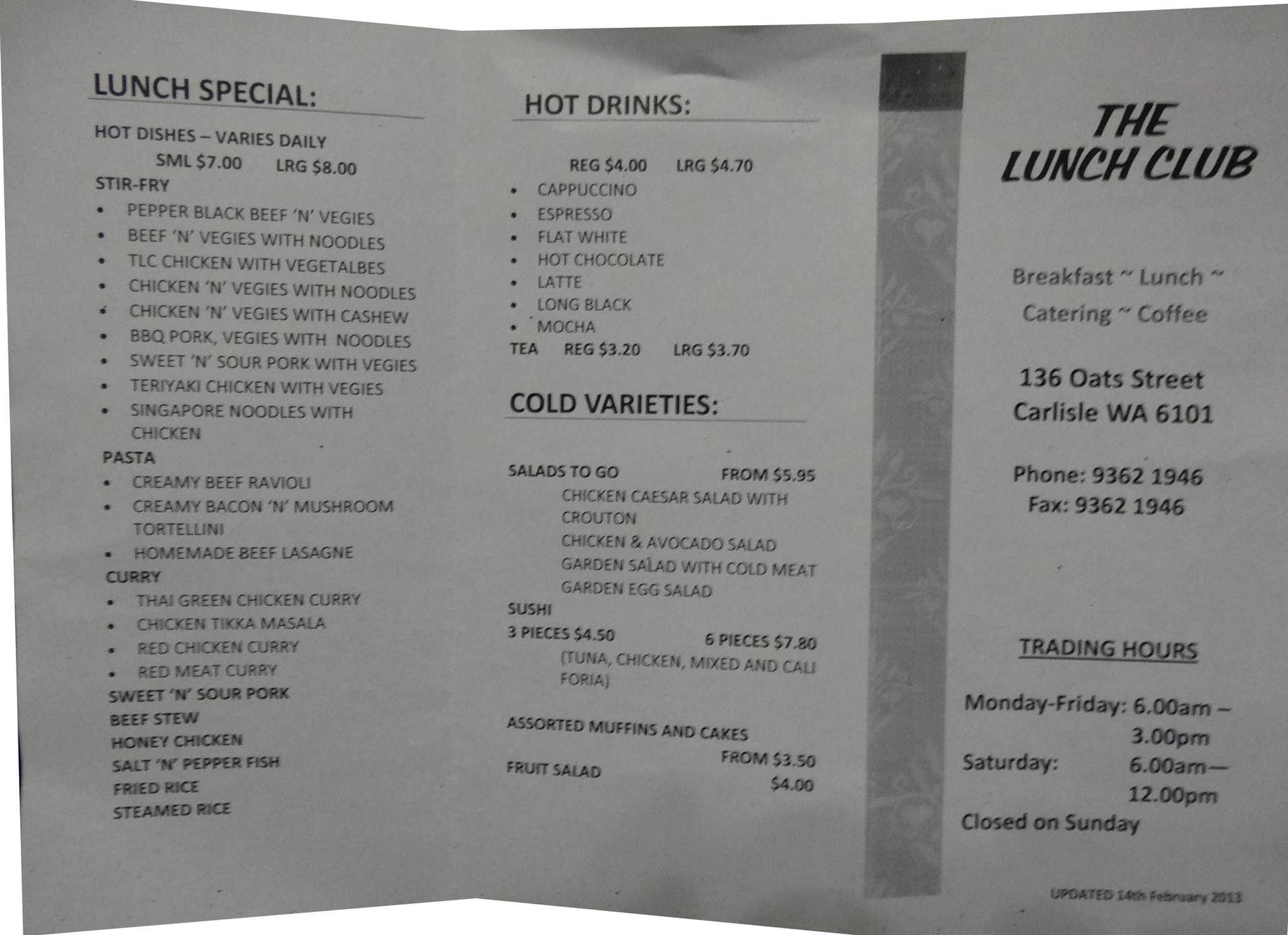 The Lunch Club Menu, Menu de The Lunch Club, Carlisle, Perth ... The Lunch Club Menu, Menu de The Lunch Club, Carlisle, Perth ...
