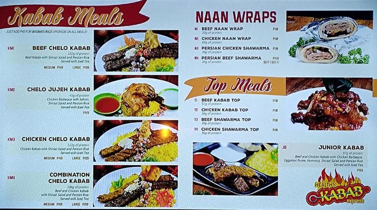 Menu at Halal Kabab Express restaurant, Makati