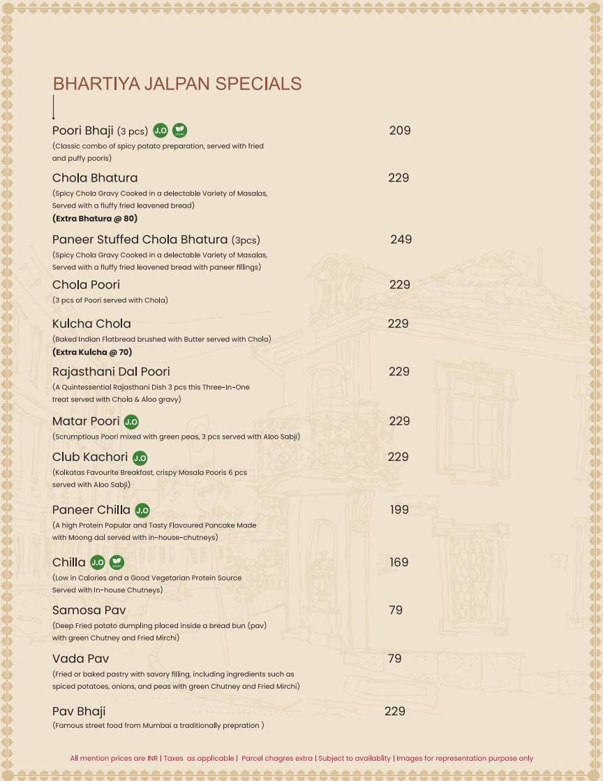 Menu of Bhartiya Jalpan - Since 1945, Indiranagar, Bangalore