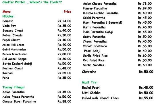 Chatter Platter Menu, Menu for Chatter Platter, BTM, Bangalore - Zomato