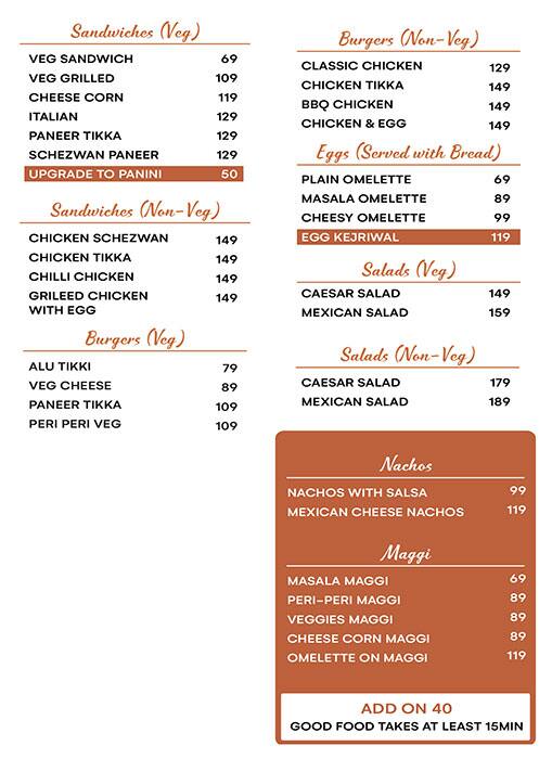 Menu of THE NOOK, Pratap Nagar, Nagpur