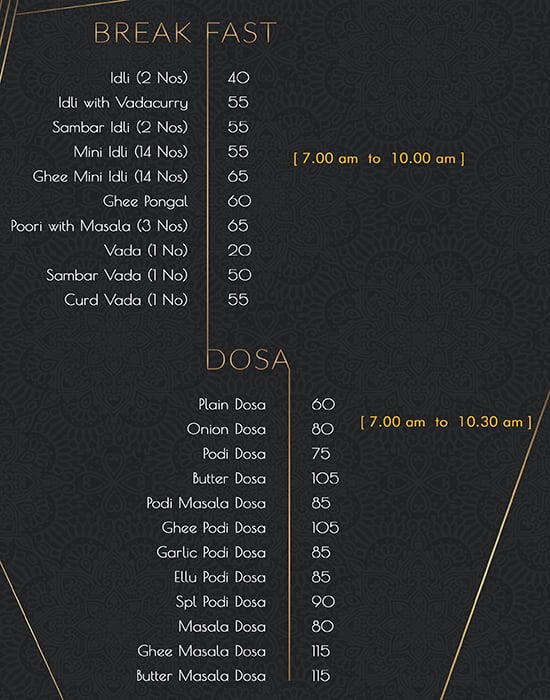 Menu of Hotel Ananda, Ambattur, Chennai