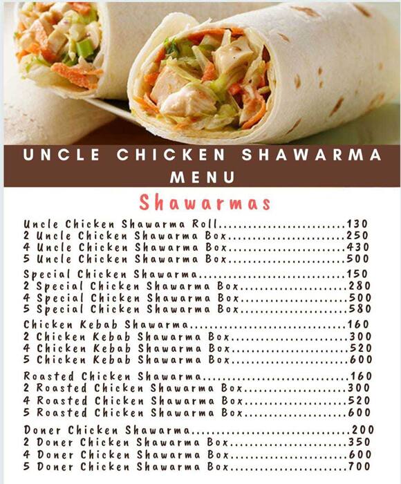 Menu of Uncle Chicken Shawarma, Sector 135, Noida