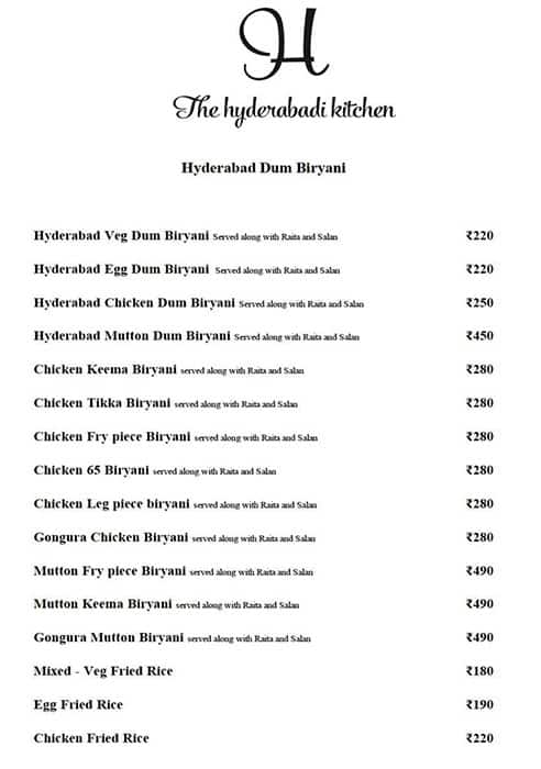 Menu of The Hyderabadi Kitchen, Hoskote, Bangalore