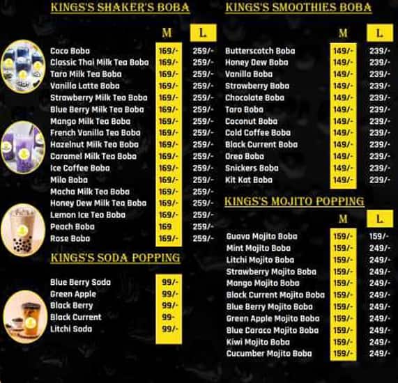 Menu of The Boba King, Brigade Road, Bangalore