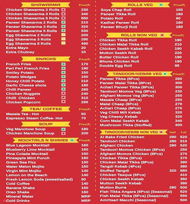 Menu of Al-Bake Shawarma, Sector 56, Gurgaon
