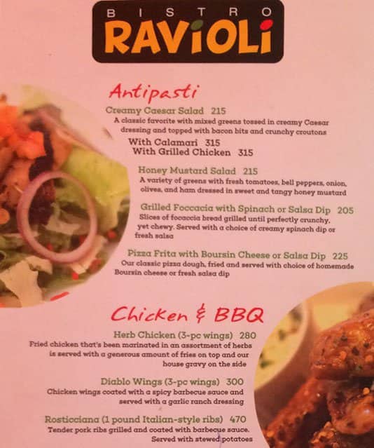 Bistro Ravioli Menu, Menu for Bistro Ravioli, Mall of Asia Complex (MOA ...
