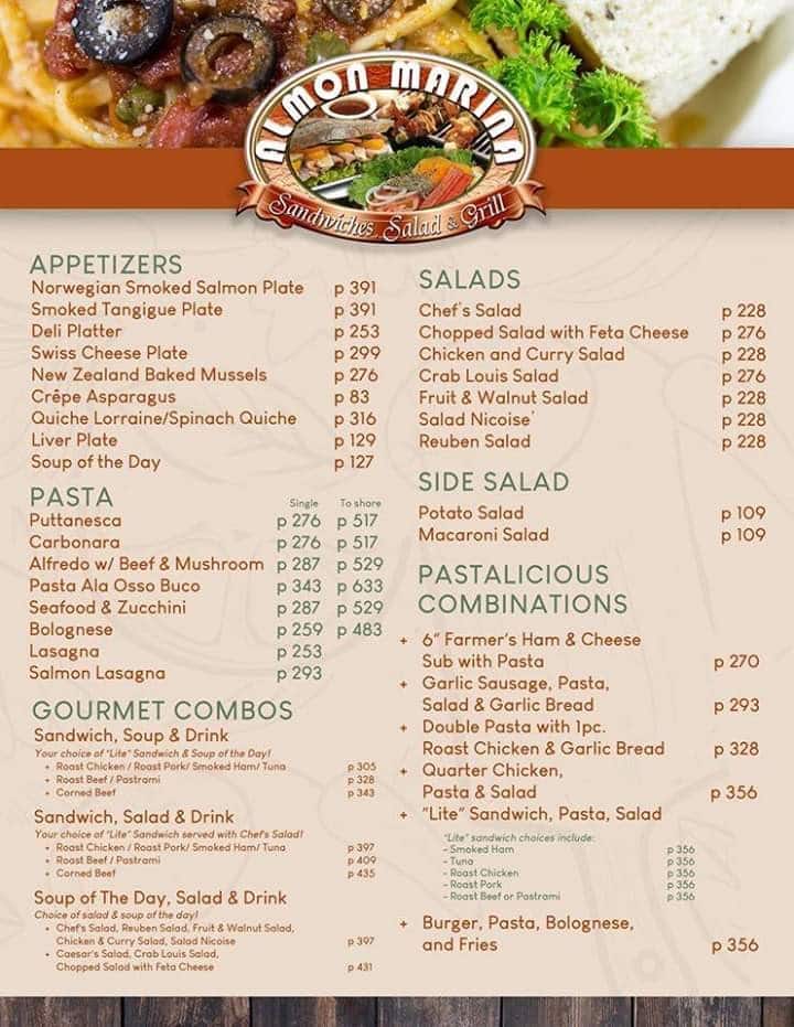 Menu at Almon Marina restaurant, Muntinlupa, Alabang–Zapote Rd