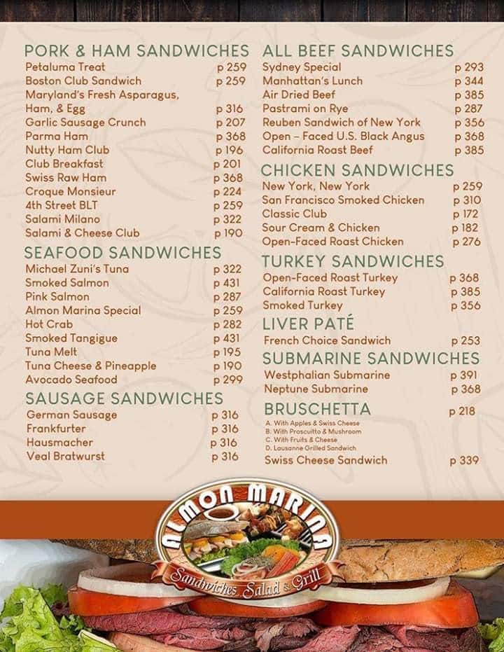 Menu at Almon Marina restaurant, Muntinlupa, Alabang–Zapote Rd