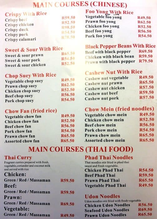 Menu at Trologos Sushi Bar, Cape Town
