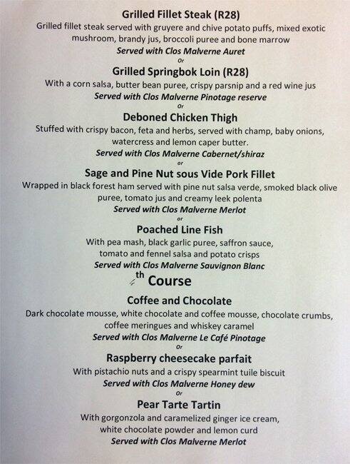 Speisekarte von Clos Malverne Wine Farm pizza, Stellenbosch