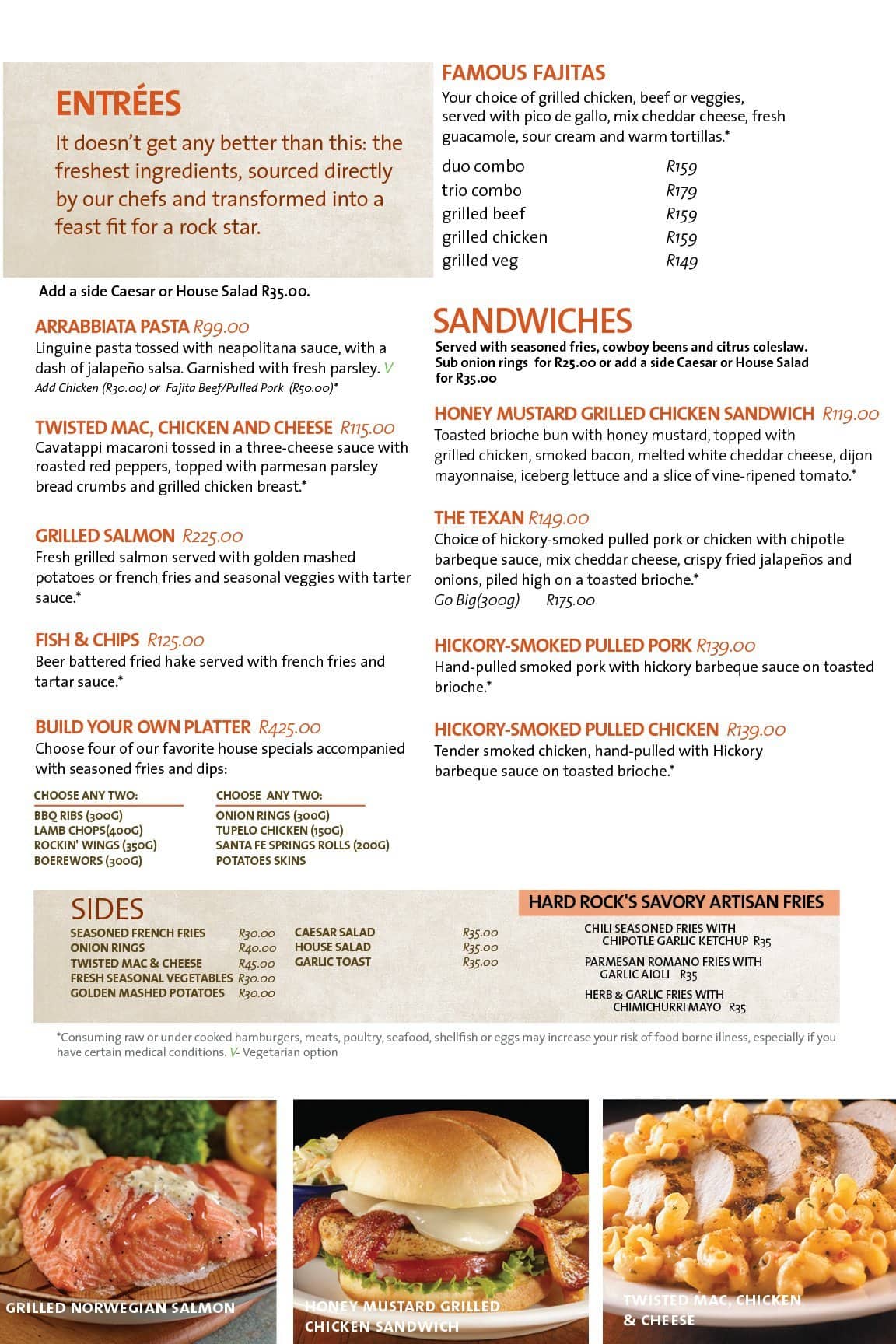 Menu at Hard Rock Cafe, Sandton, 10 & 10A
